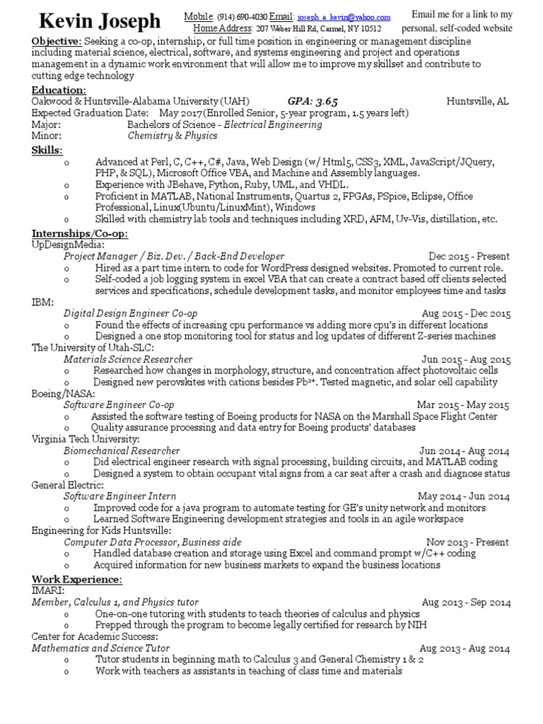 Kevin Joseph Career Resume | PDF | Central Processing Unit | Eclipse (Software)