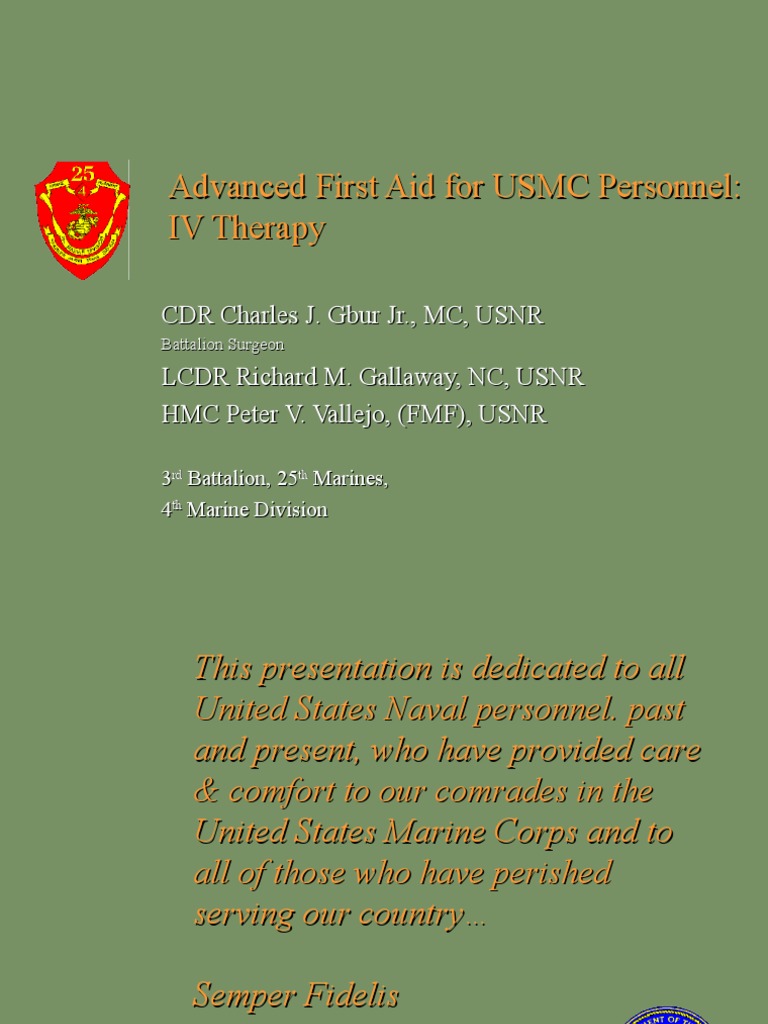 Advanced First Aid For USMC Personnel: IV Therapy | PDF | Intravenous ...