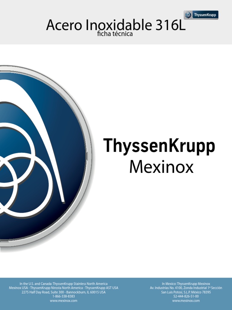 316L Ficha Tecnica | PDF | Acero inoxidable | Acero