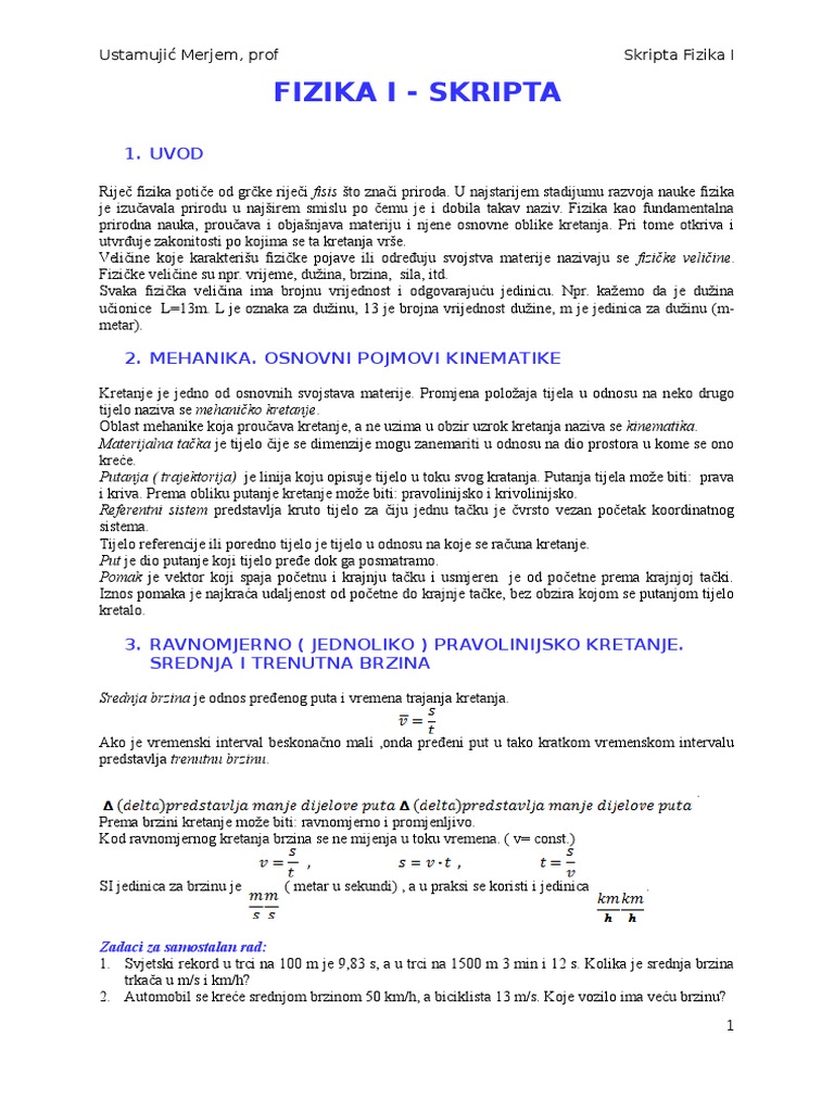 Fizika I Raz. Skripta | PDF
