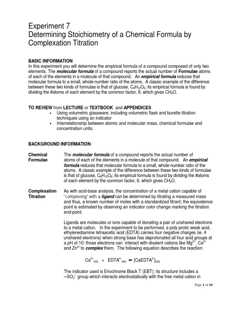 Experiment 7 Determining Stoichiometry of A Chemical Formula by ...