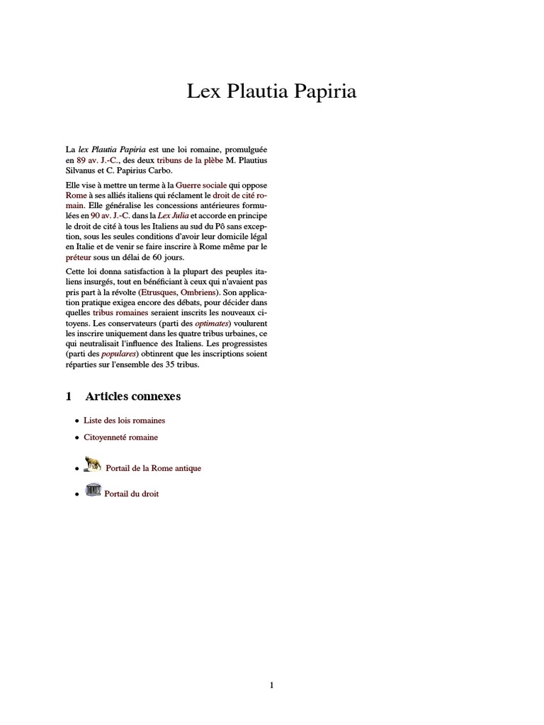 Lex Plautia Papiria : Droit de cité romain | PDF | Politique