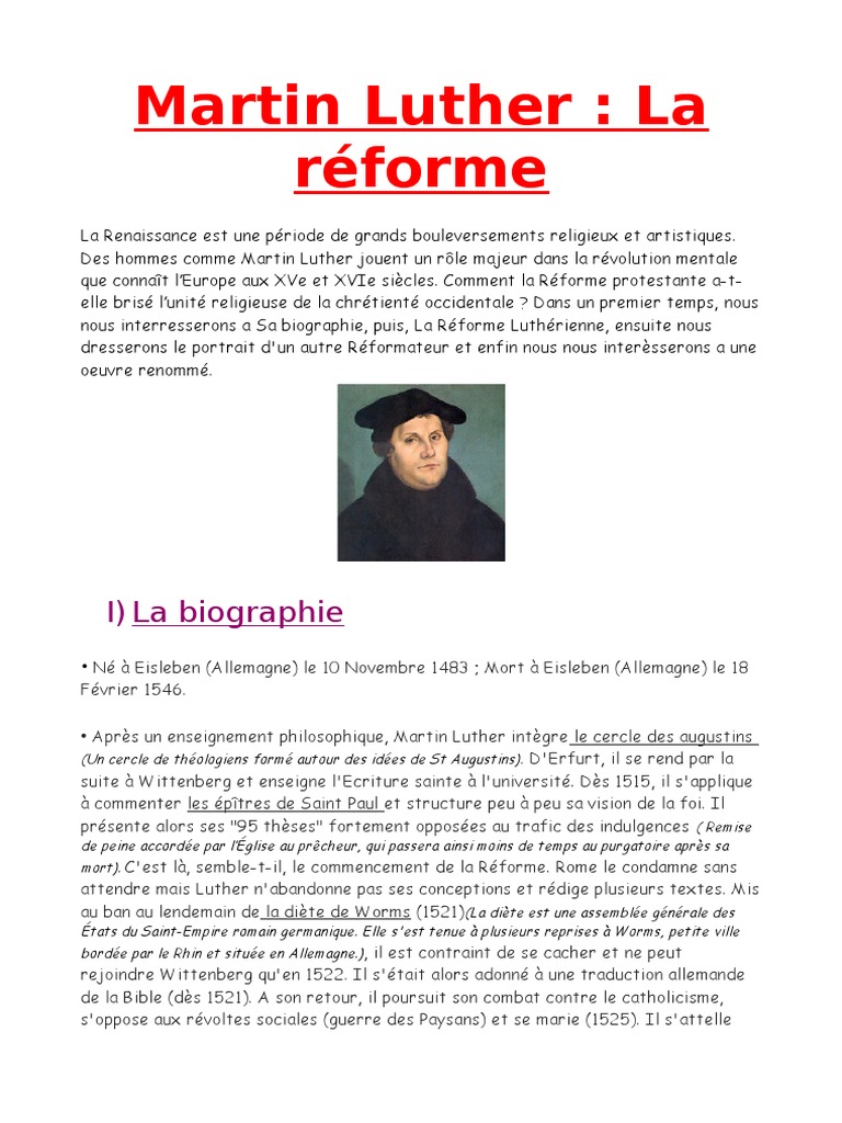 Biographie de Martin Luther et Réforme | PDF | Martin Luther | Luthéranisme
