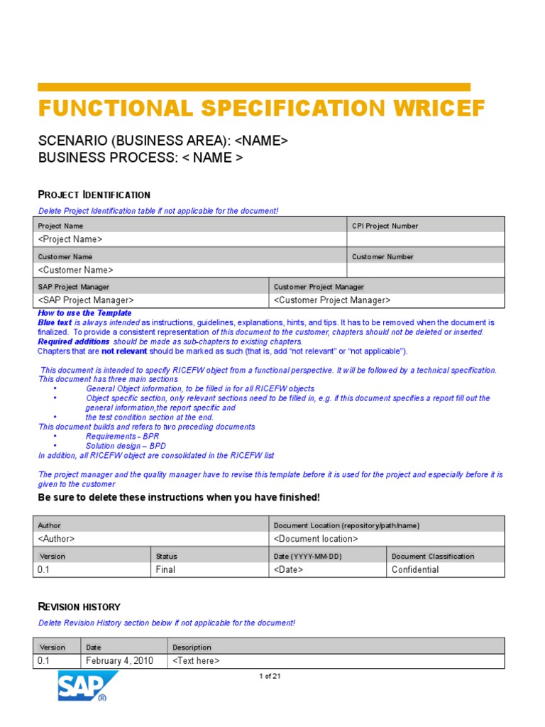 Functional Specification Template WRICEF | PDF