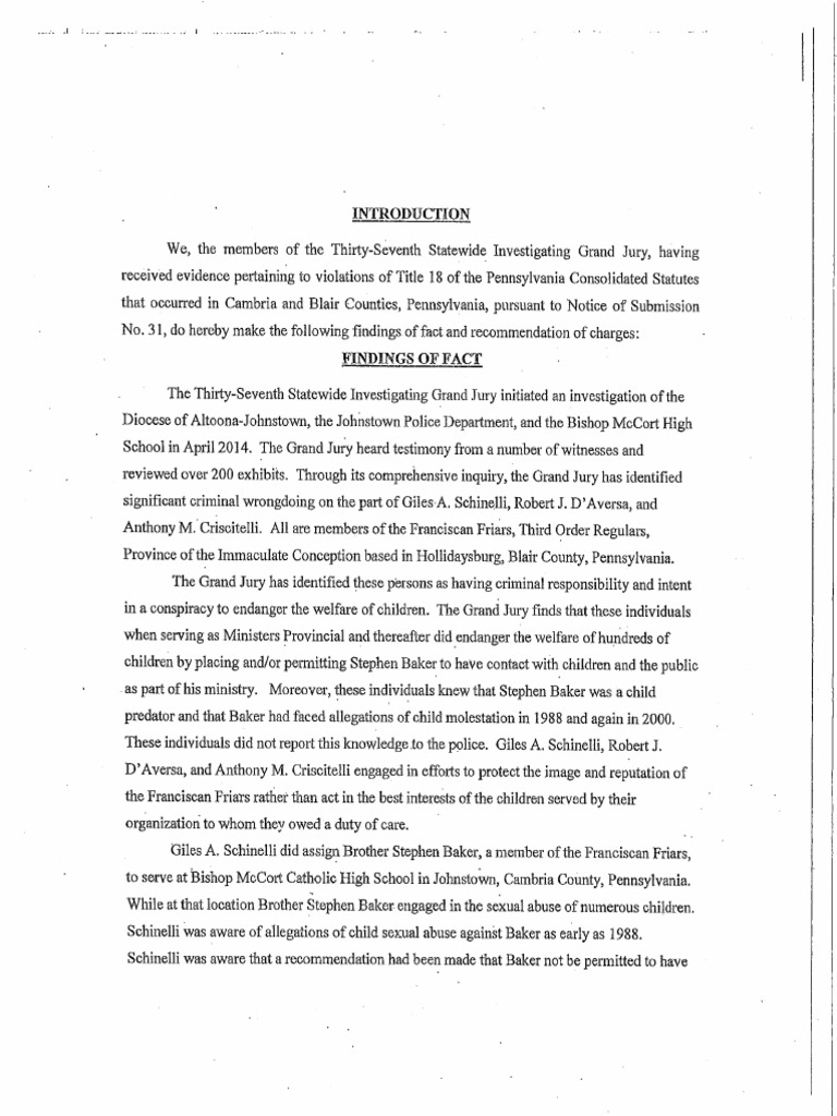 Grand Jury Presentment: Investigation of Child Sexual Abuse at Diocese ...