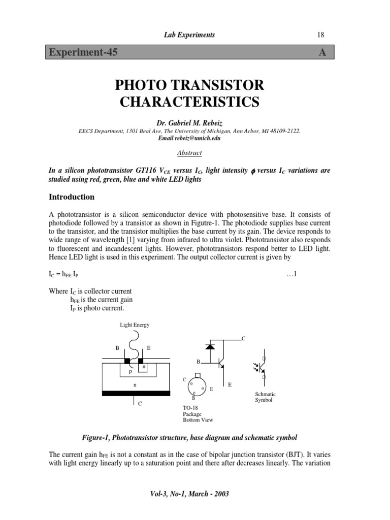 Phototransistor Characteristics Lab | PDF | Light Emitting Diode ...