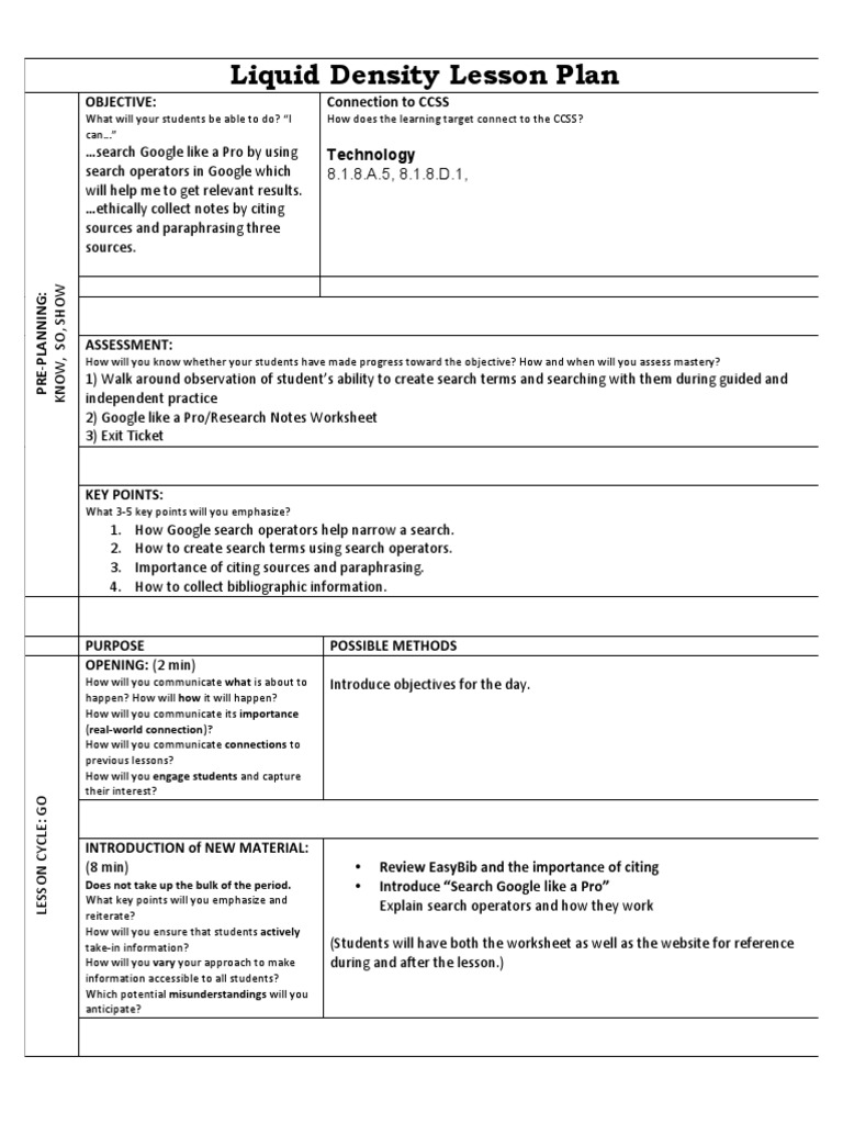Liquid Density Lesson Plan: Objective: Connection To CCSS | PDF ...