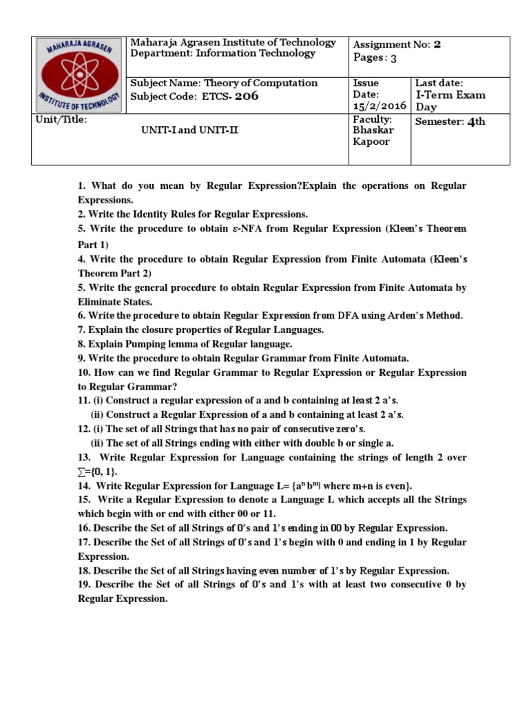 TOC Assignment No-2 | PDF | Regular Expression | Syntax (Logic)