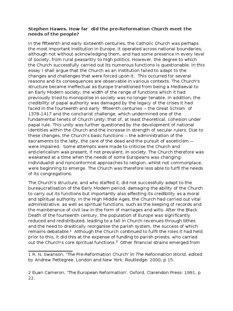 How Far Did The Pre Reformation Church Meet The Needs of The People ...