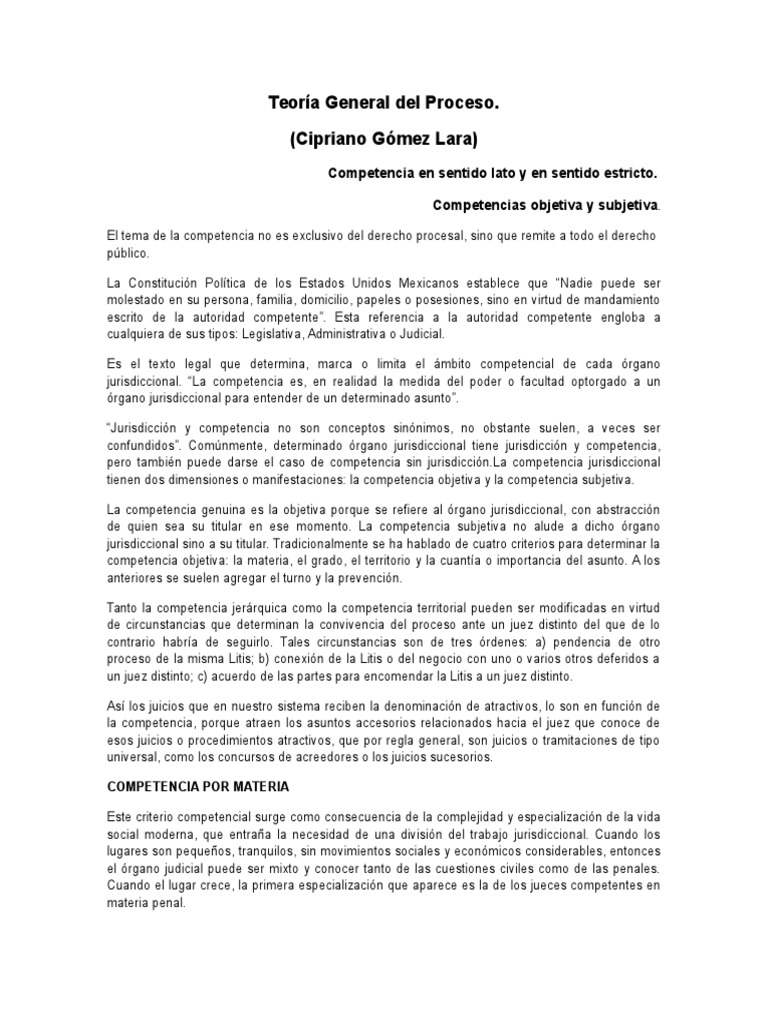 Teoría General Del Proceso CIPRIANO GÓMEZ LARA | PDF | Competencia (ley ...