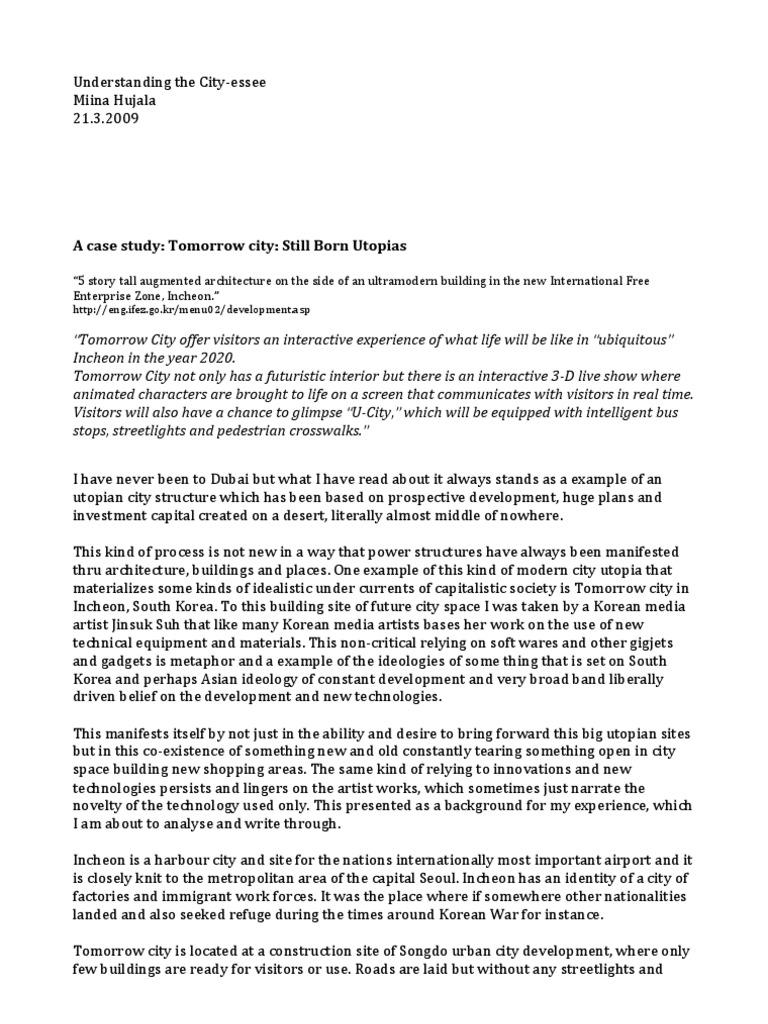 A Case Study: Tomorrow City: Still Born Utopias | PDF | Utopia | Ideologies