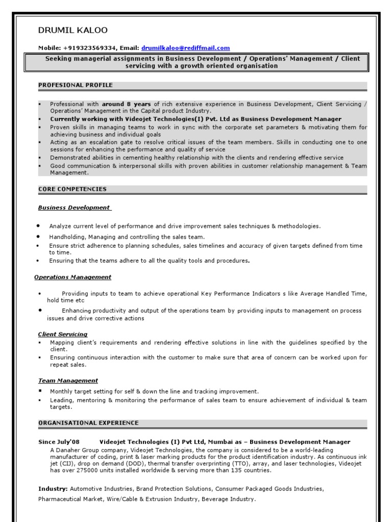 Drumil Kaloo Resume | PDF | Sales | Business