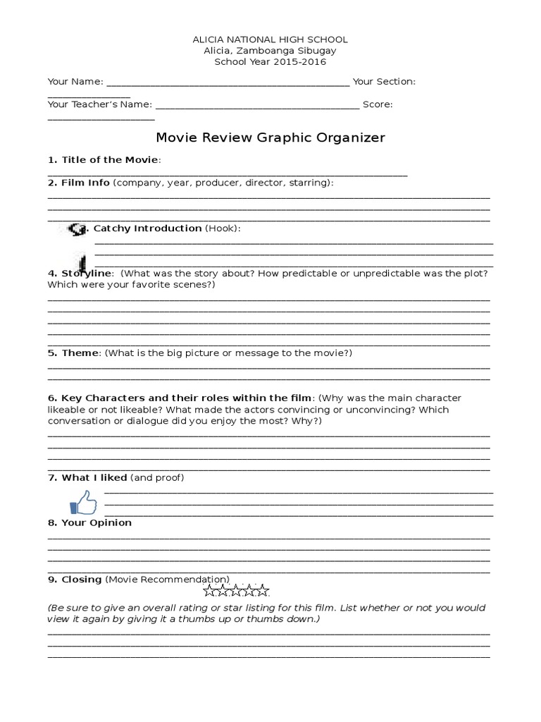 Movie Review Graphic Organizer | PDF