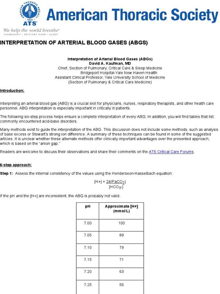 Interpretation of Arterial Blood Gases (ABGs) | PDF | Intensive Care ...