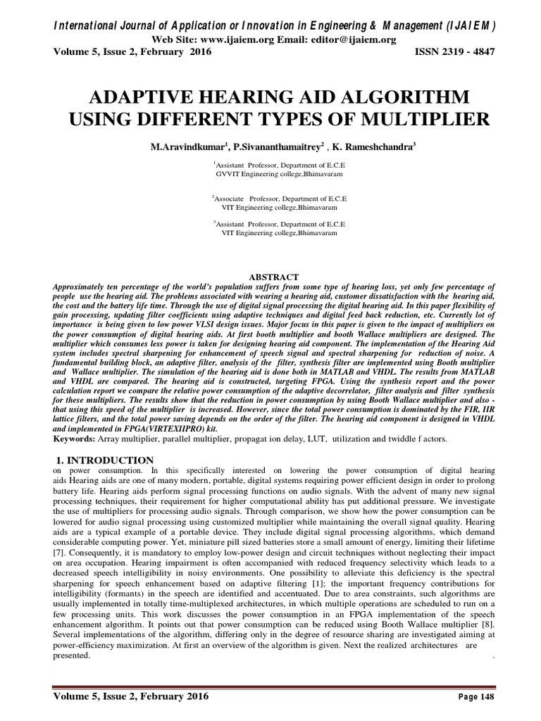 Adaptive Hearing Aid Algorithm Using Different Types of Multiplier ...