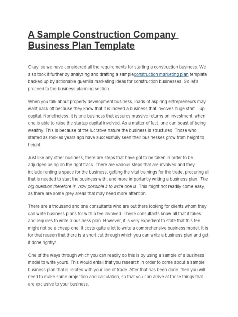 A Sample Construction Company Business Plan Template | PDF | Architect ...