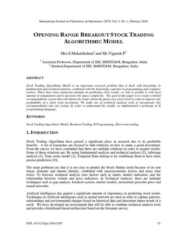 Opening Range Breakout Stock Trading Algorithmic Model | PDF | Technical Analysis | Prediction