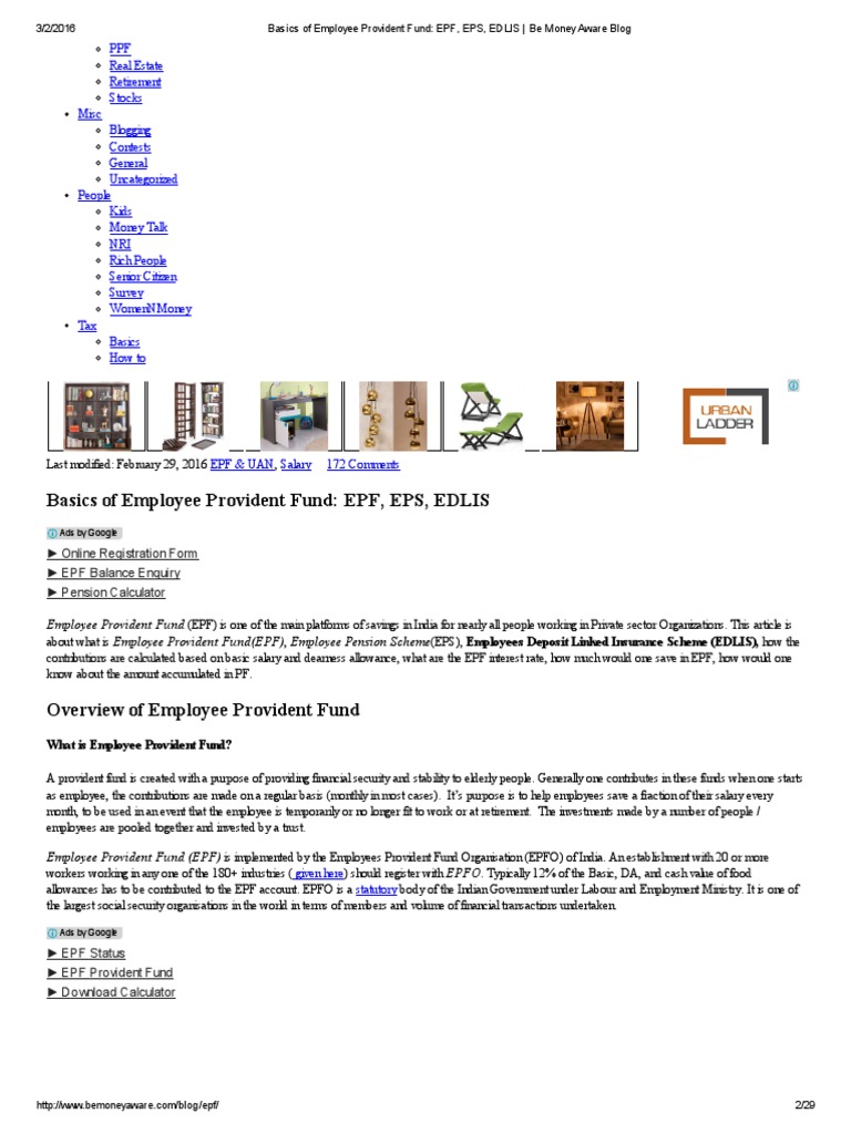 Basics of Employee Provident Fund - EPF, EPS, EDLIS PDF | PDF | Pension ...