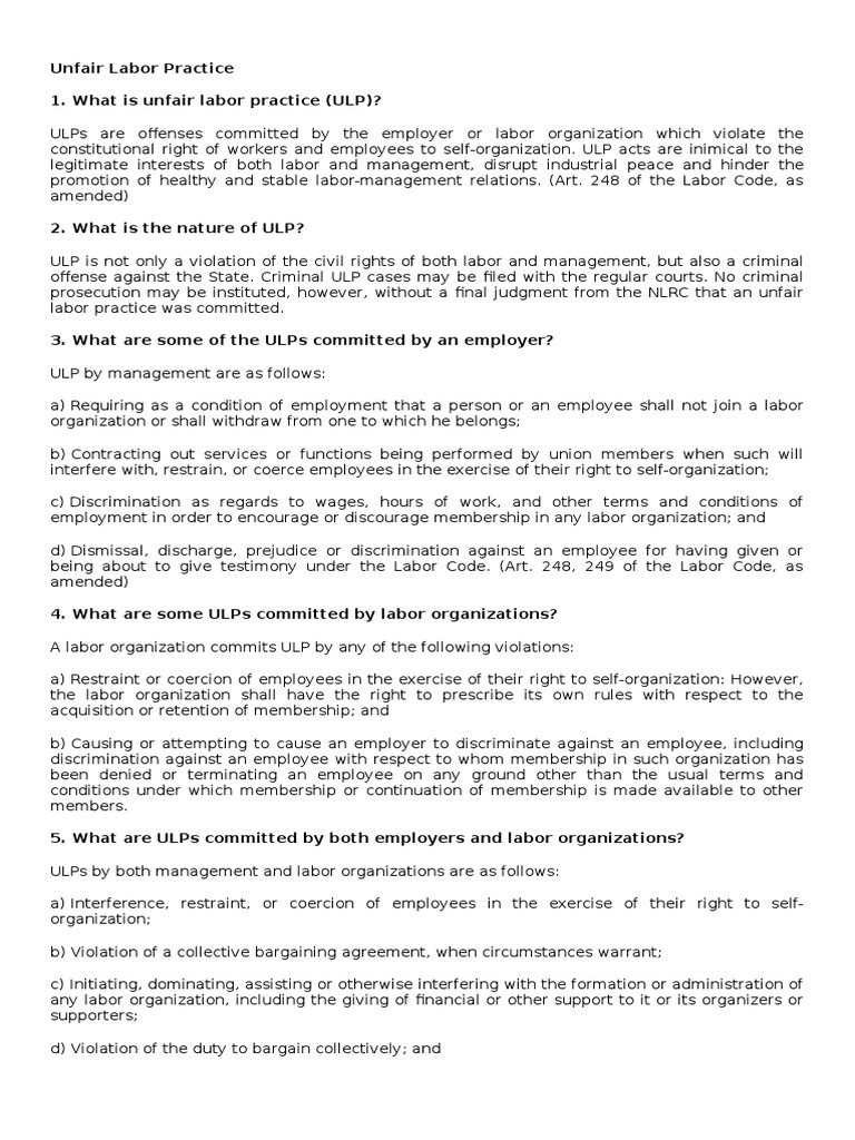 Unfair Labor Practice | PDF | Trade Union | Collective Bargaining