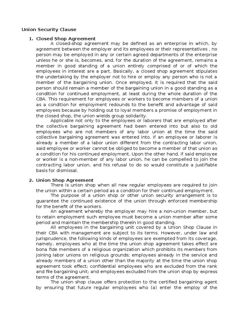 Union Security Clause | PDF | Trade Union | Collective Bargaining