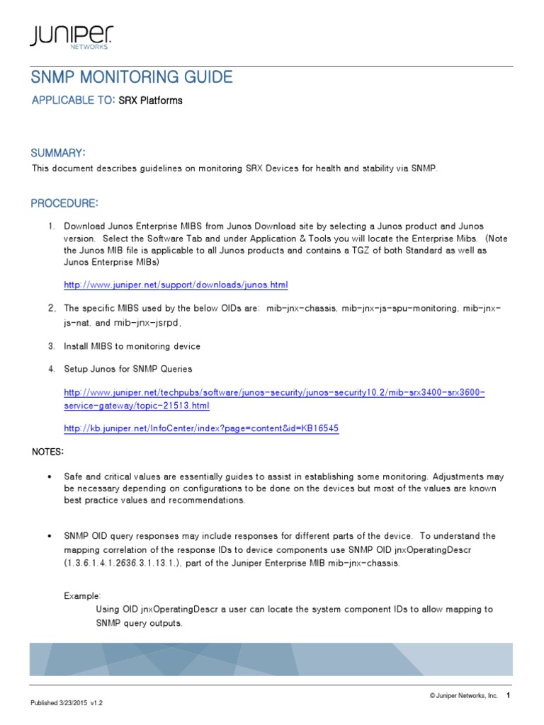 SRX SNMP Monitoring Guide - v1.2 | PDF | Computer Architecture | Computer Data