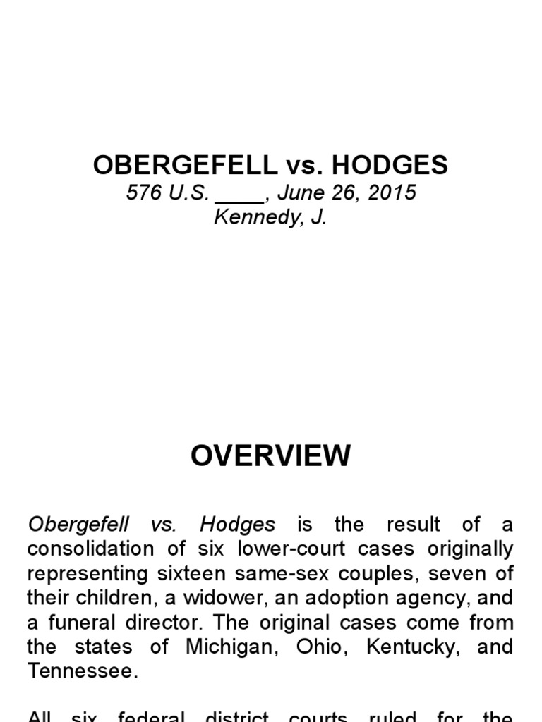 Obergefell Vs Hodges 576 U S June 26 2015 Kennedy J Pdf