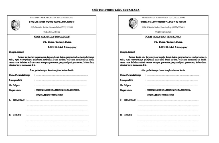 Contoh Formulir Saran Dan Kritik - Silabus Paud