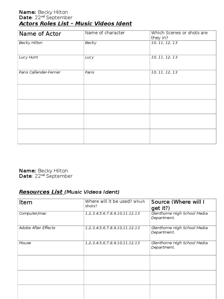Music Video Production Details | PDF | Games & Activities | Language ...