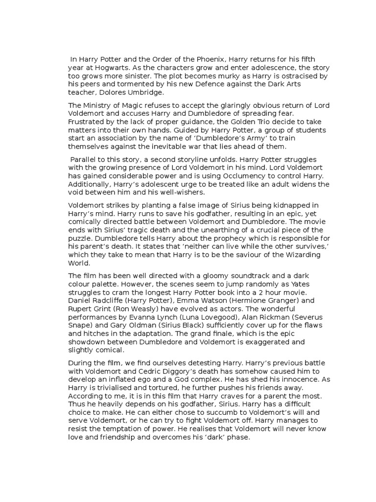 Harry Potter and The Order of The Phoenix Review | PDF | Harry Potter ...