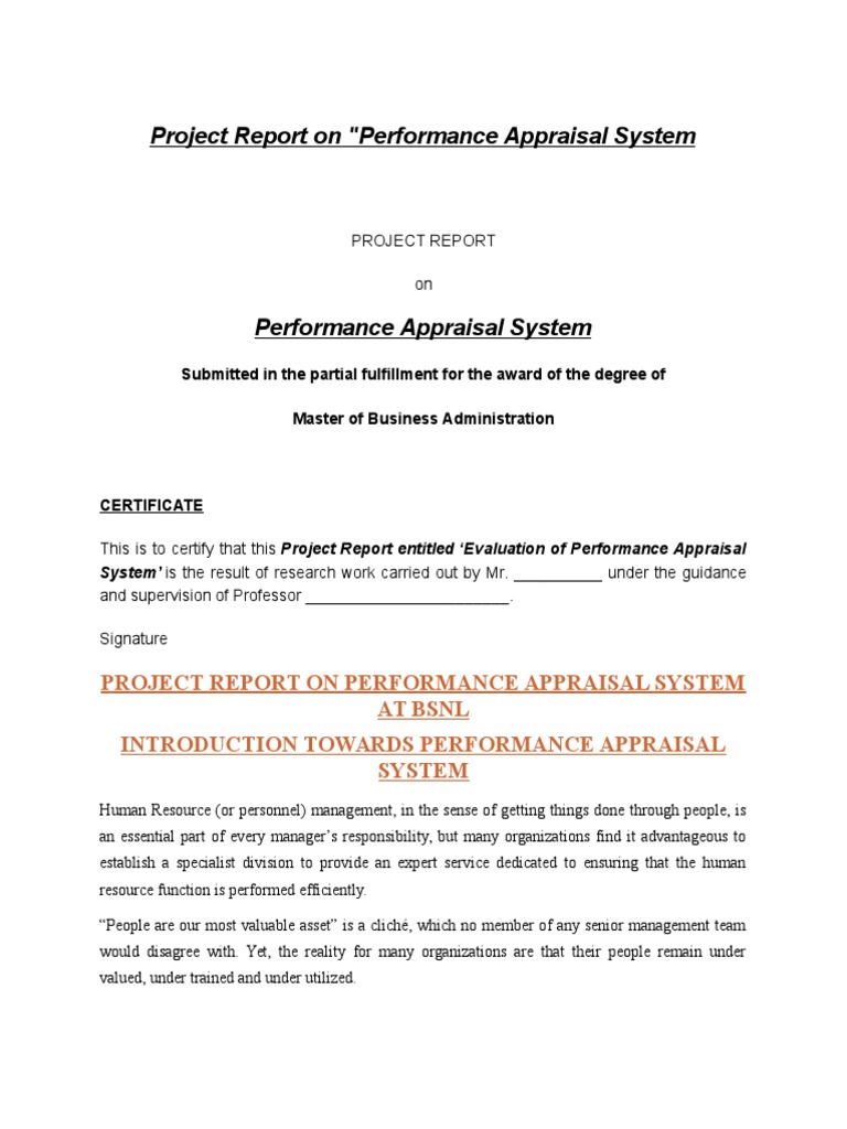 HR Project On Performance Appraisal System | PDF | Performance ...