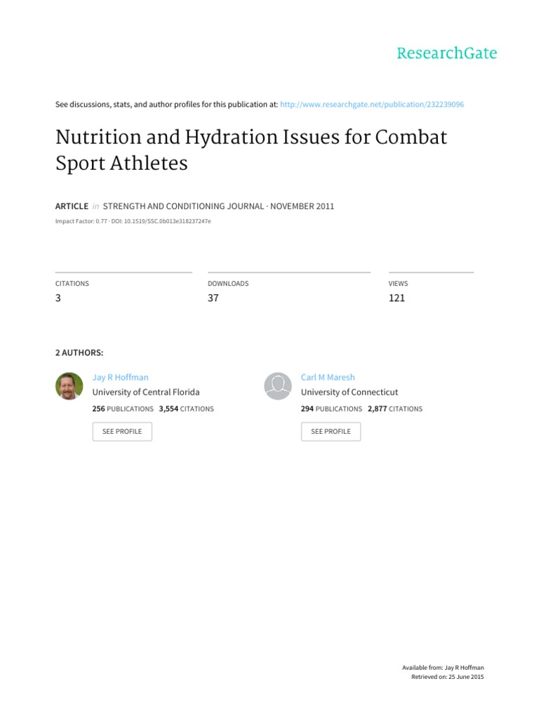 Nutrition and Hydration Issues For Combat Sport Athletes (Hoffman J.R ...