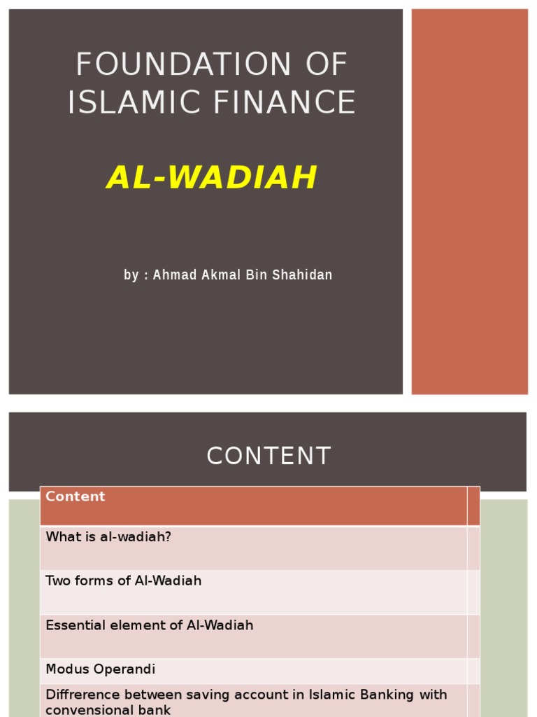 Wadiah | PDF | Islamic Banking And Finance | Deposit Account