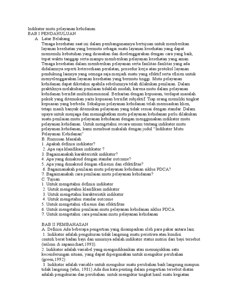 Indikator Mutu Pelayanan Kebidanan | PDF