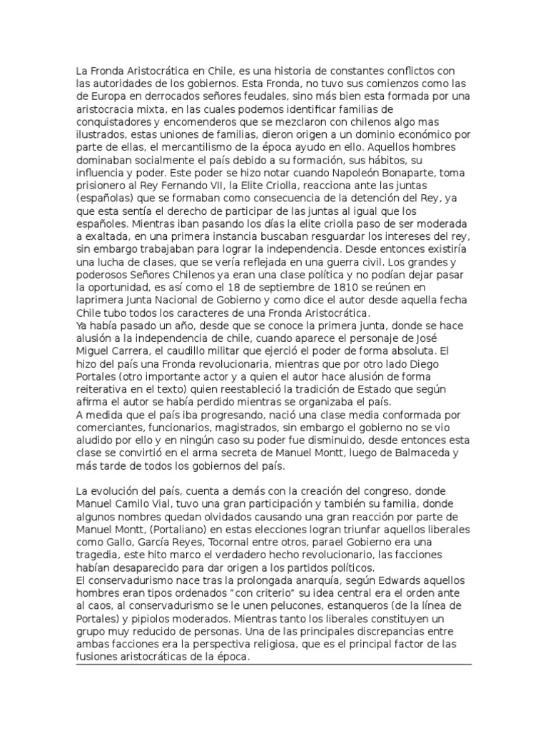 La Fronda Aristocrática en Chile | PDF | Chile | República