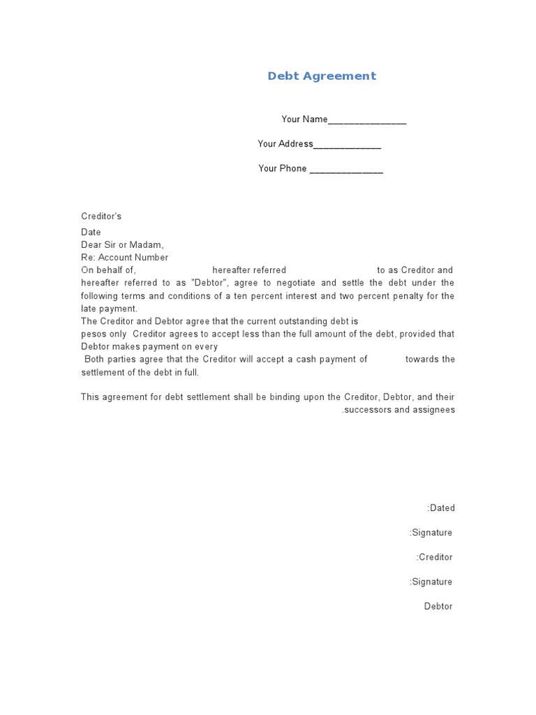 Debt Agreement: Your Name - Your Address - Your Phone | PDF | Social ...