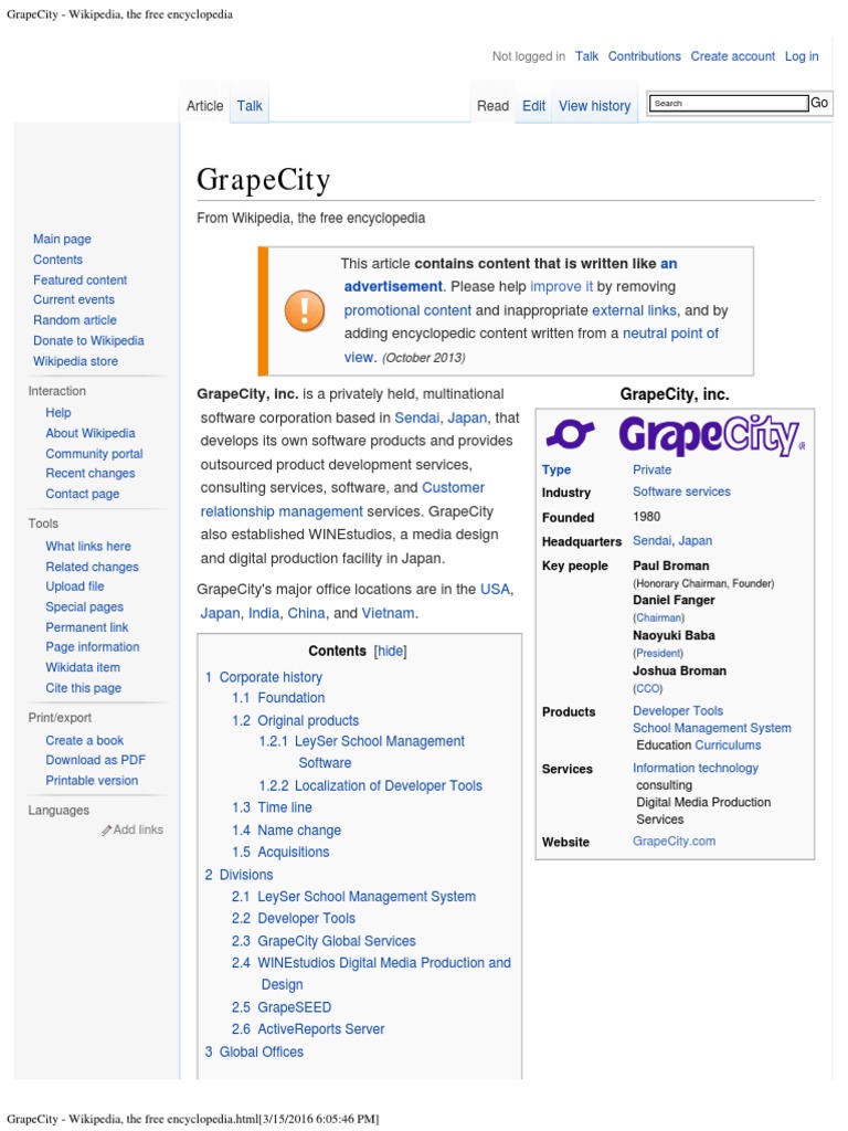 GrapeCity - Wikipedia, The Free Encyclopedia | PDF | Software | Computing
