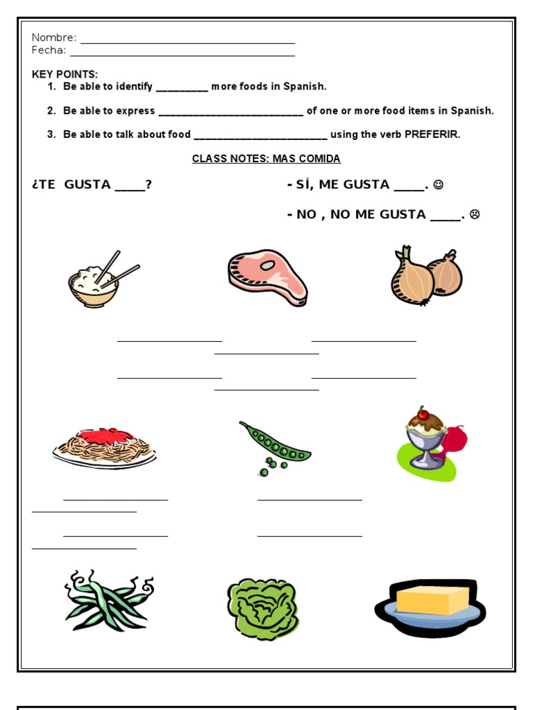 Spanish Food Vocabulary and Menu Project | PDF