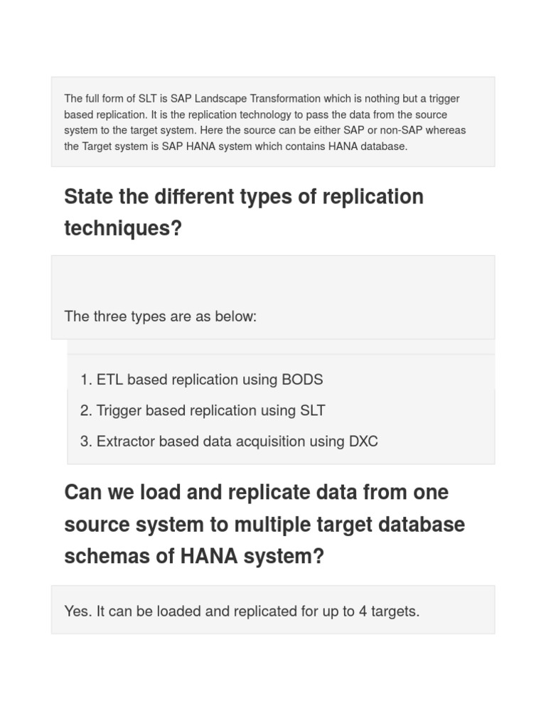 SAP BW On HANA | PDF | Replication (Computing) | Databases