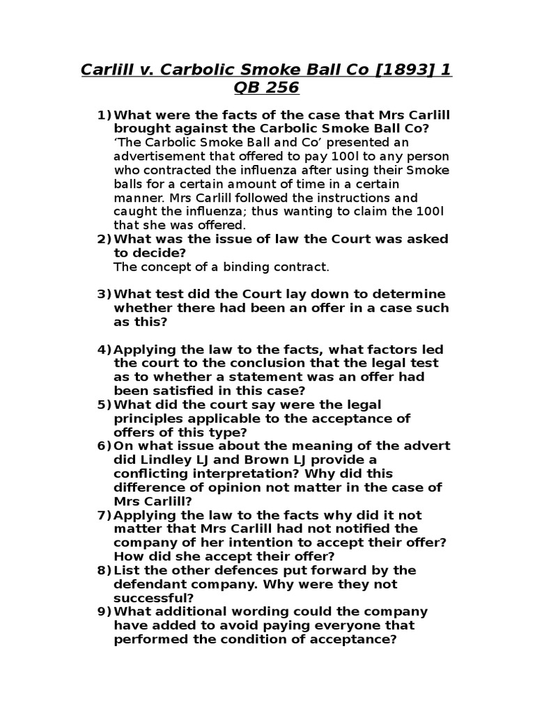 Carlill V Carbolic Smoke Ball Case | PDF