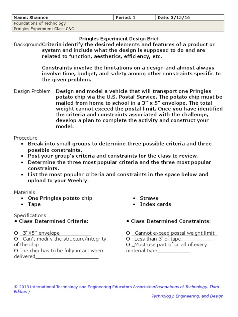 Pringles Chip Transport Design Challenge | PDF