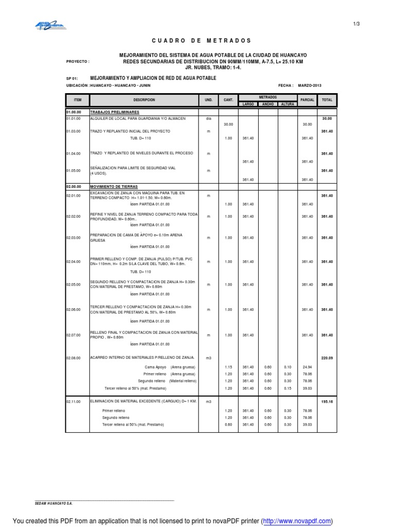 Metrado Agua Potable | PDF | Tipografía | Publicación