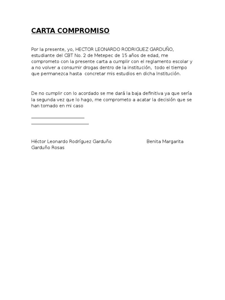 Carta Compromiso Escolar y Antidrogas | PDF