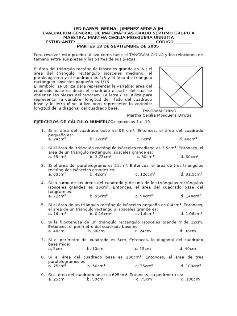 Evaluación Matemáticas Séptimo Grado | PDF | Triángulo | Rectángulo