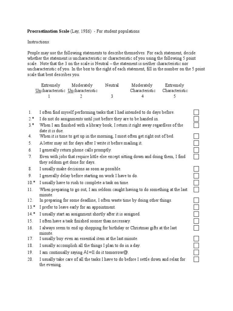 Procrastination Scale for Students | PDF | Career & Growth | Language ...
