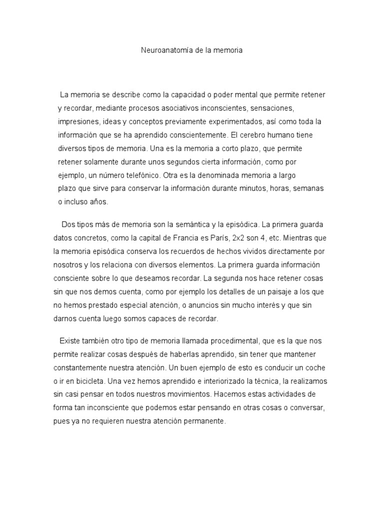 Estructuras Implicadas En La Memoria Pdf Hipocampo Memoria