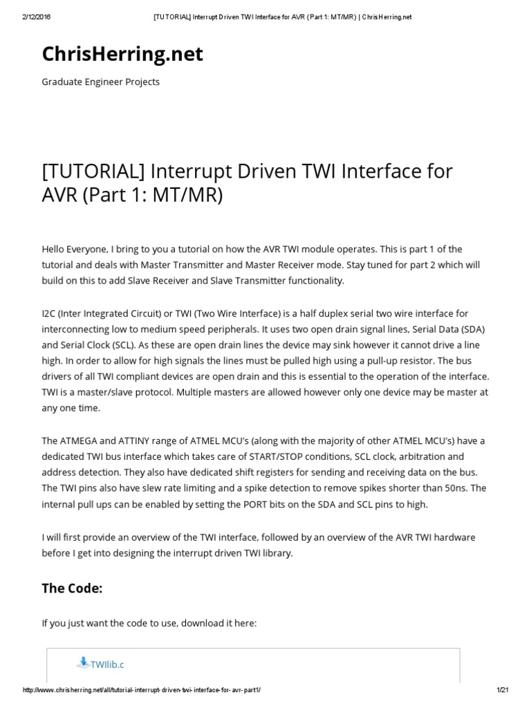 AVR TWI Interface Tutorial | PDF | Digital Electronics | Computing