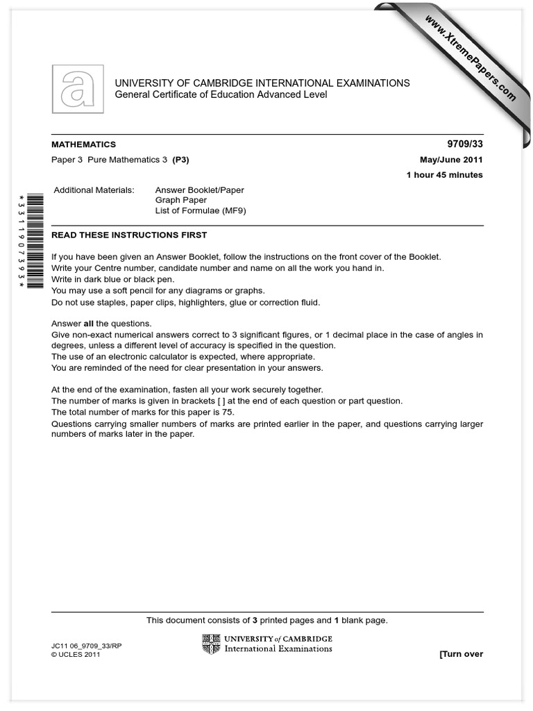 9709 s11 QP 33 | PDF | Quadratic Equation | Equations