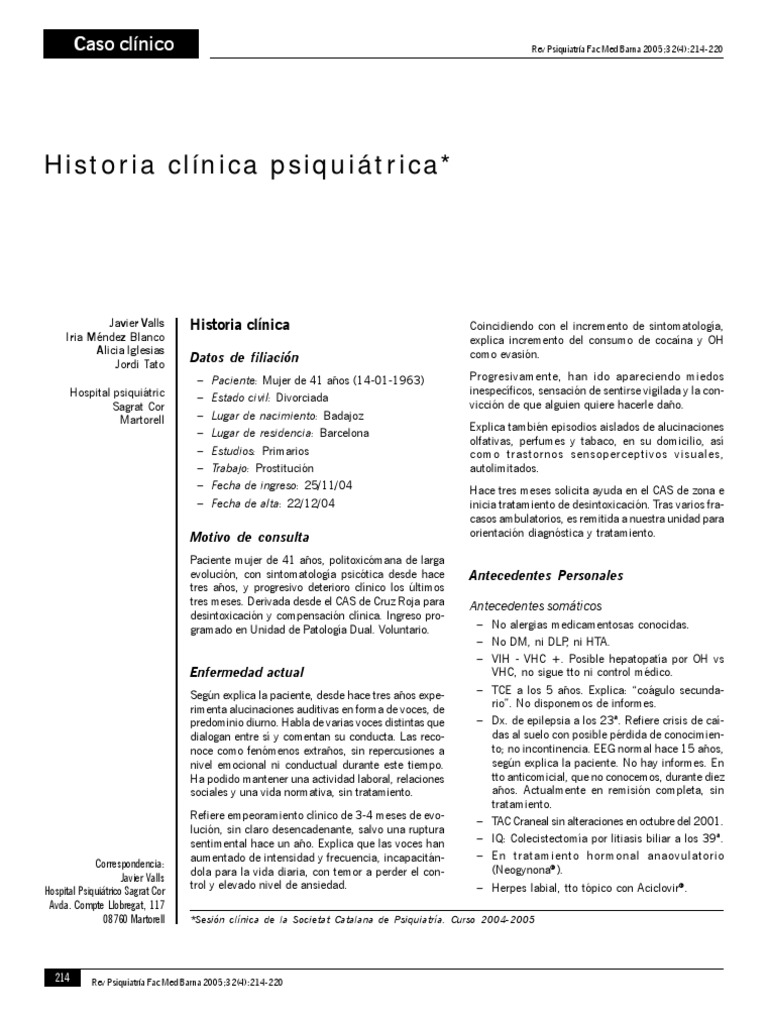 Historia Clínica Psiquiátrica | PDF | Esquizofrenia | Psicosis