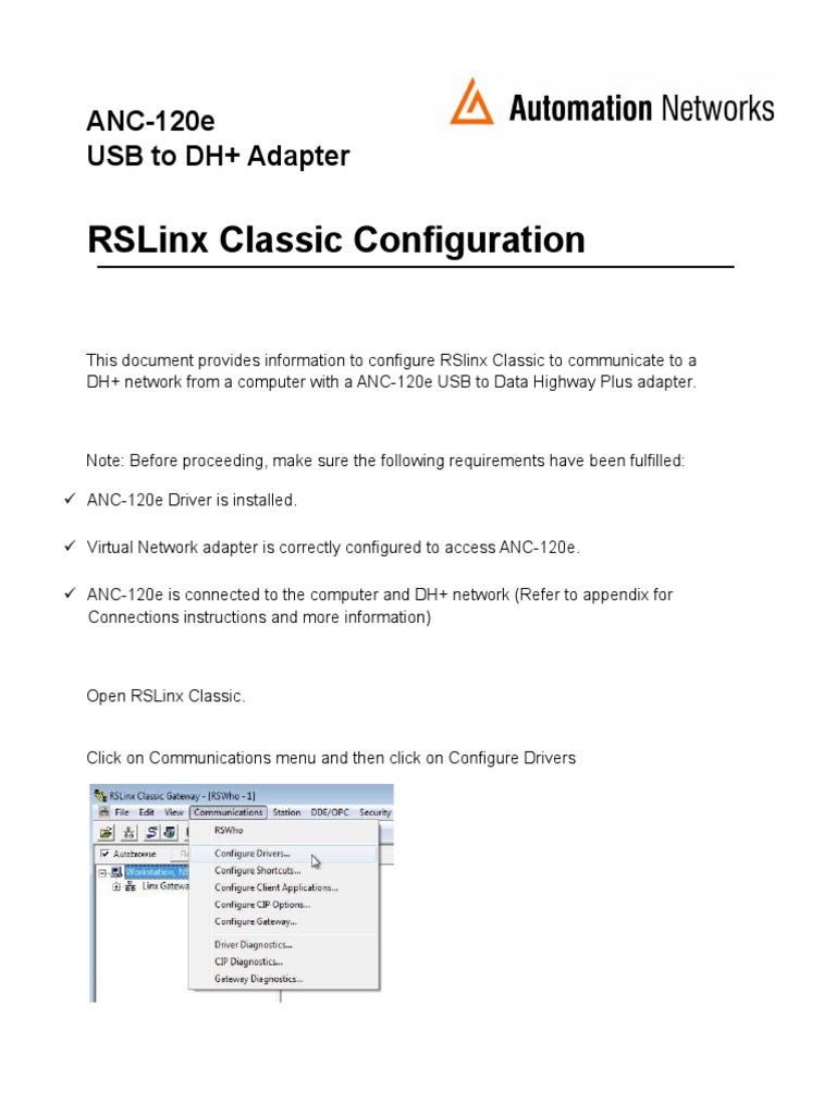 ANC-120e RSLinx Classic USB To DH+ Configuration Setup | PDF | Usb ...