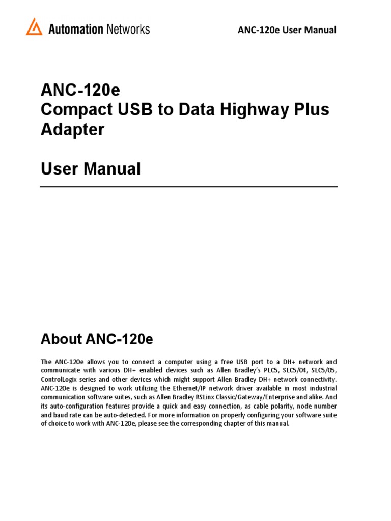 ANC-120e RSLINX USB To DH+ User Manual-RevM3A2 | PDF | Ip Address ...
